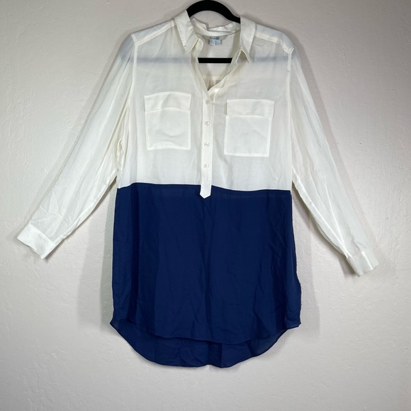 Boden | Tops | Boden Tunic Cream Navy Blue Color Block High Low Long ...